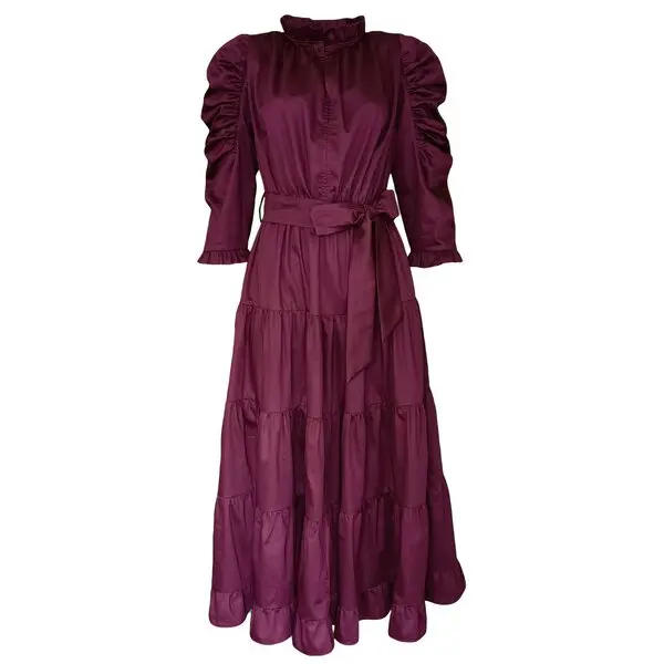 LALIPOP DESIGN Cotton Poplin Burgundy Midi Dress - Red