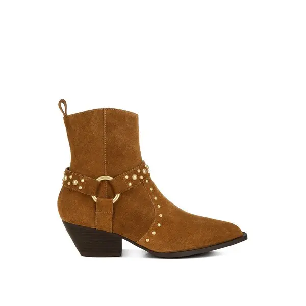 RAG & CO Rodeo Studded Real Suede Leather Ankle Boots In Beige By - Brown