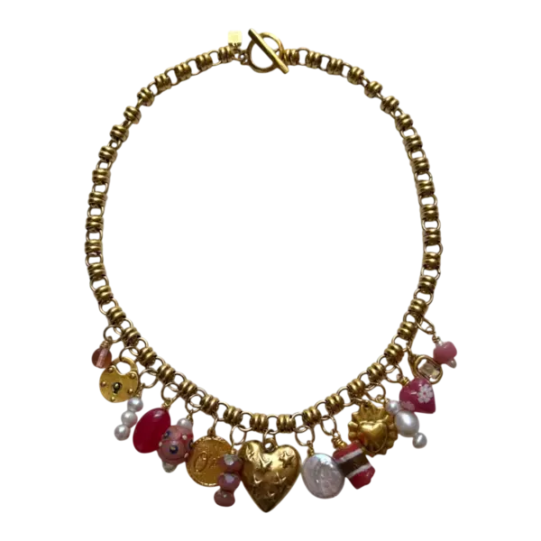 SCCOLLECTION Mae & Pearl Charm Necklace - Pink