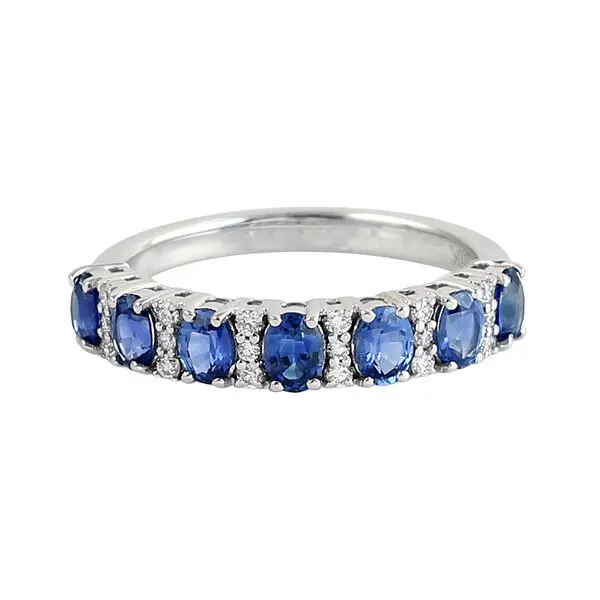 ARTISAN White / Blue 18k White Gold Oval Blue Sapphire & Diamond Half Eternity Ring - White/blue