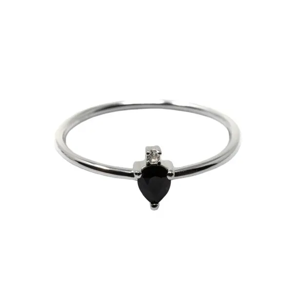NASI SILVER Pear Atarah Ring- Onyx & White Topaz, Silver - Black