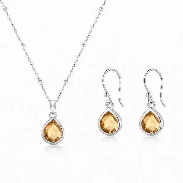 THE JEWELLERY STORE LONDON Silver / Yellow Sterling Silver Pear Shaped Citrine Jewellery Set - Silver/yellow