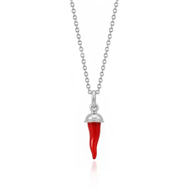 UNALOE Sterling Red Italian Horn Necklace With Cowboy Hat Detail - Silver