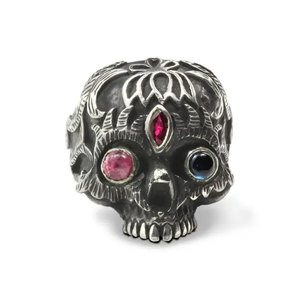 THE JEWELLERY STORE LONDON Silver / Red / Blue Mystic Third Eye Ring With Ruby Garnet & Lolite In Sterling Silver - Silver/red/blue