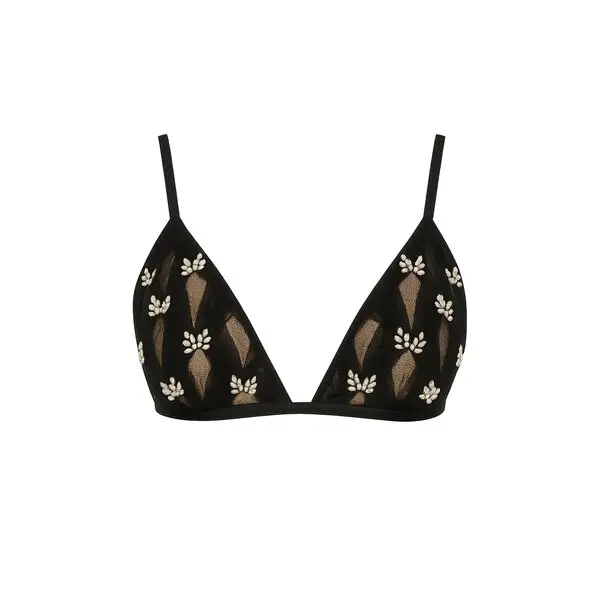 NISSA Handmade-embellishts Tulle Bra - Black