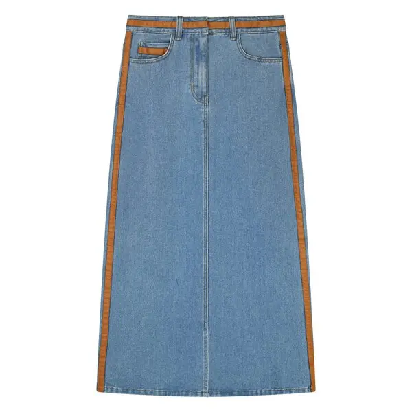 RAVE ON TREND Denim Skirt With Leather Detail - Blue