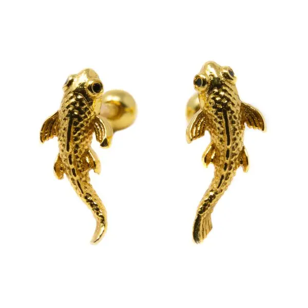 NASI SILVER Fish Neshama Studs- Gold - Silver
