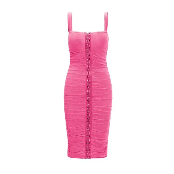 NISSA Lace Insert Silk Dress - Pink