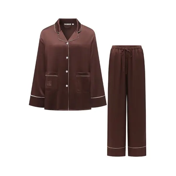 Not Just Pajama Timeless Collection Silk Long Pajama Set - Brown