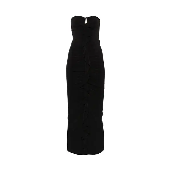 NISSA Ruffled Ruched Jersey Midi Dress - Black