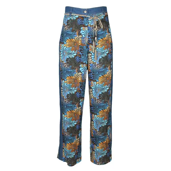 LALIPOP DESIGN Floral Print Indigo Wide-leg Pants - Blue