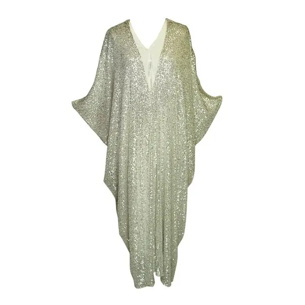 JENNAFER GRACE Platinum Sequin Kaftan Caftan Dress - Silver