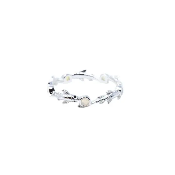 NASI SILVER Eternity Neshama Fish Band- Opal- Silver - Gray
