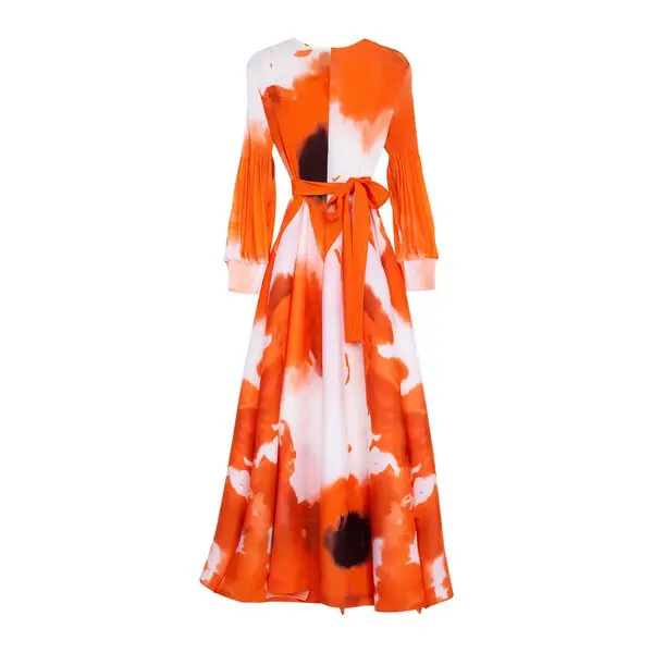 TANTRA SPAIN SL Pleated Printed Midi Dress - Orange