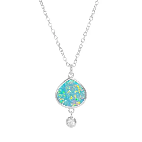 KAMARIA Best Friend Green Opal Pear Necklace With Crystal Drop - Silver