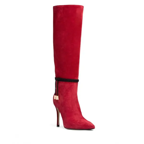 BEAUTIISOLES BY ROBYN SHREIBER Lindsay Suede Tall Boot Comfortable & Sexy Stiletto For Valentine - Red