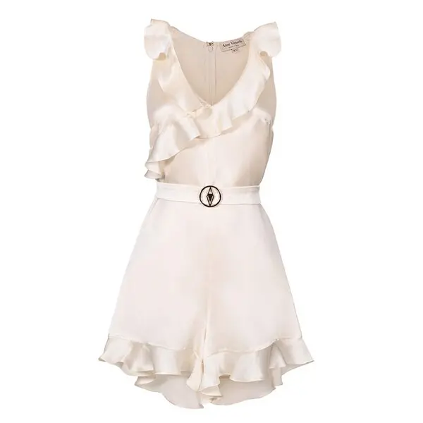 ANSE VICTORIN Amélie Silk Jumpsuit Cream - White