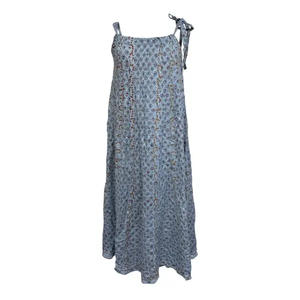 JOSHI Silk Beaded Tie Shoulder Dress - Blue