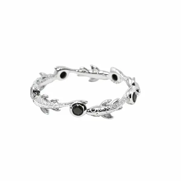 NASI SILVER Eternity Neshama Fish Band- Onyx- Silver - Black