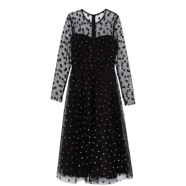 NISSA Polka-dot Glitter-embellished Tulle Dress - Black