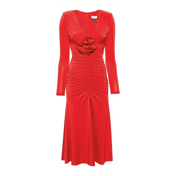 NISSA Floral-detailing Midi Dress - Red