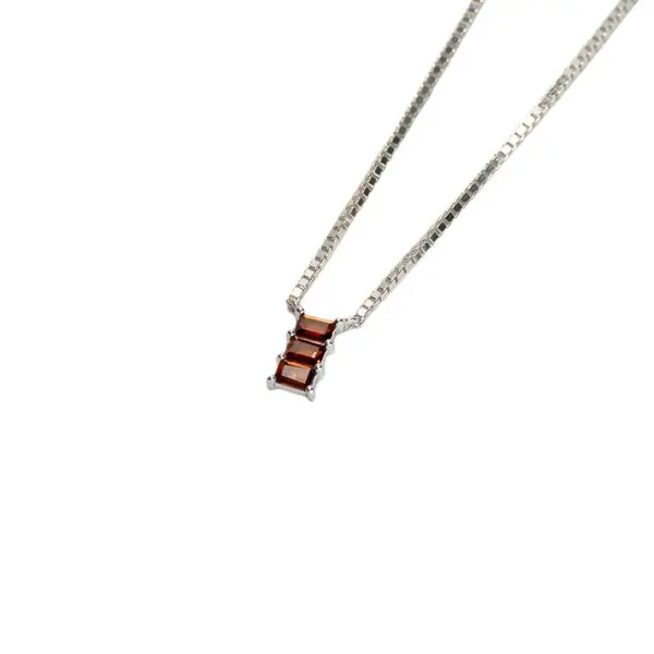 NASI SILVER Baguette Nahar Necklace- Garnet, Silver - Red