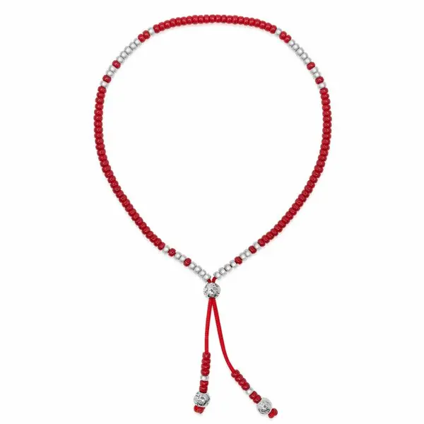 NIALAYA JEWELRY Red / Silver Red Beaded String Bracelet In Silver - Red/silver