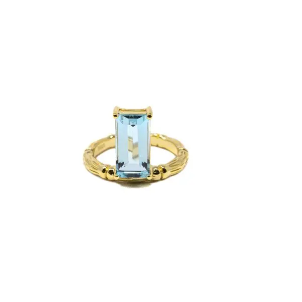 NASI SILVER Floating Bamboo Baguette Gemstone Ring- Topaz, Gold - Blue