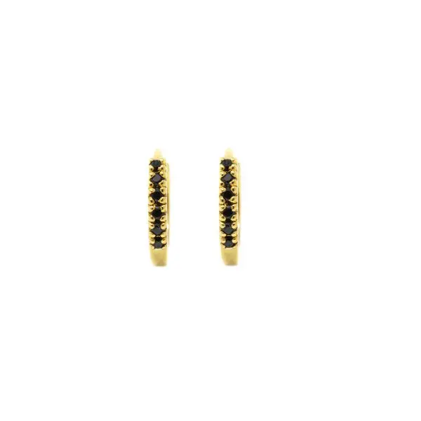 NASI SILVER Adaya Huggie Hoops- Onyx, Gold - Black