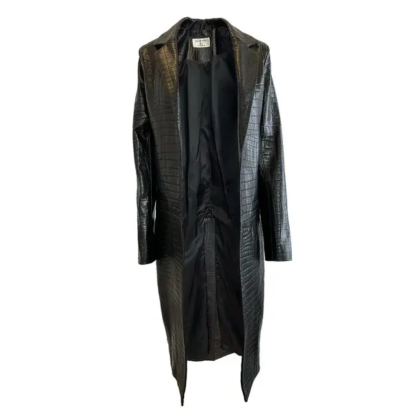 GALLERIADELE The Croc Leather Trench Coat - Black