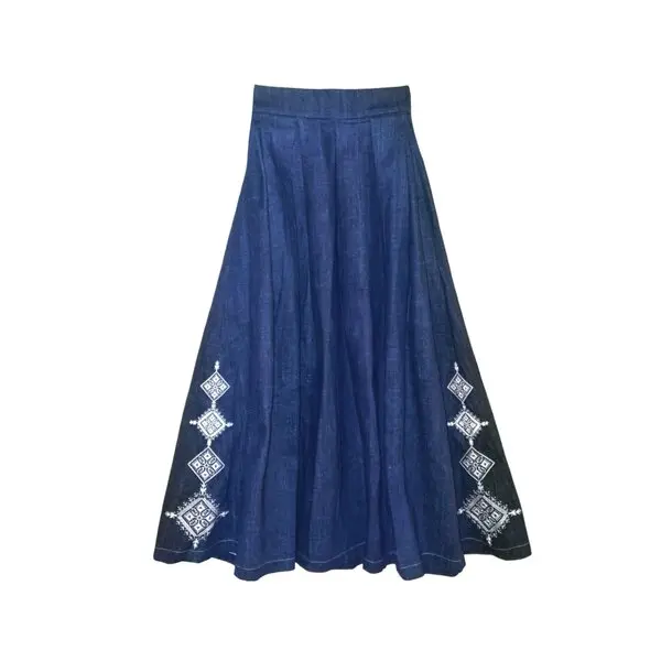 L2R THE LABEL Indigo Embellished Emberloom Denim Maxi Skirt - Blue