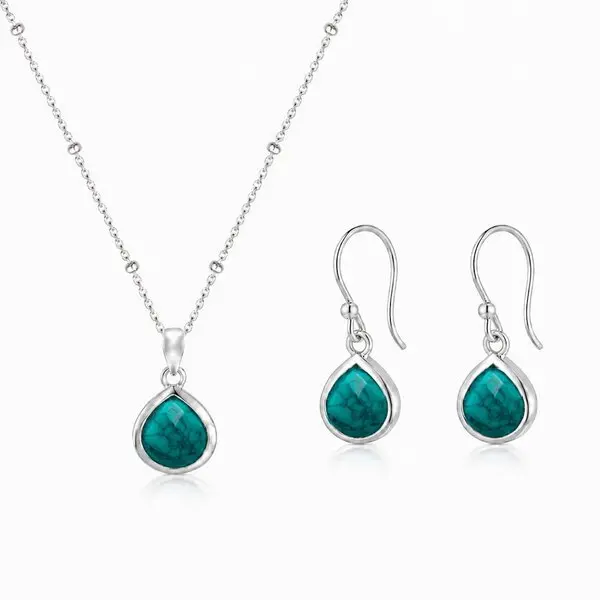 THE JEWELLERY STORE LONDON Silver / Blue Sterling Silver Pear Shaped Turquoise Jewellery Set - Silver/blue