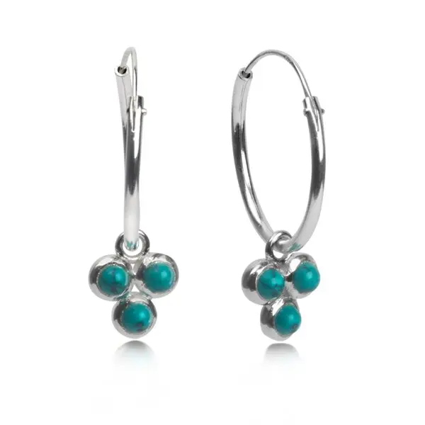 THE JEWELLERY STORE LONDON Silver / Blue Hoop Earrings With Turquoise Trilogy Charm In Sterling Silver - Silver/blue