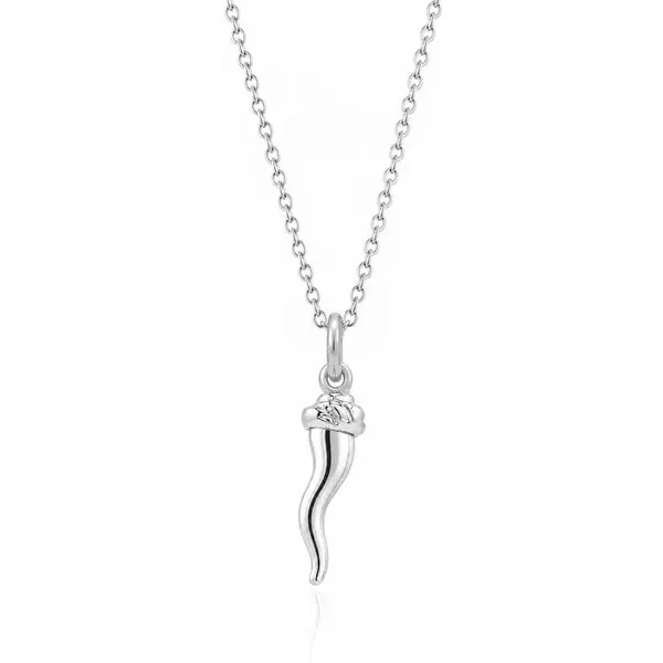 UNALOE Sterling Italian Horn Necklace With Sculptural Hat Detail - Silver