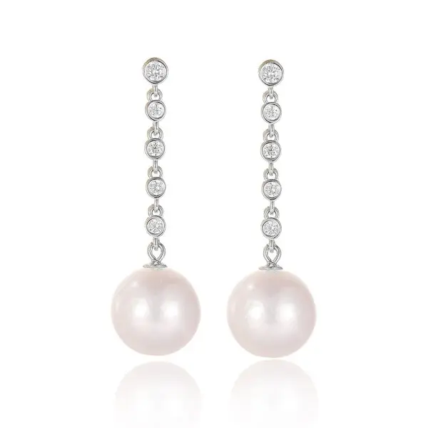 CLASSICHARMS Electra Sterling Diamond Rivière Pearl Drop Earrings - Silver