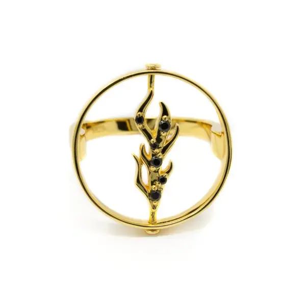 NASI SILVER Coral Spinner Ring- Onyx, Gold - Black