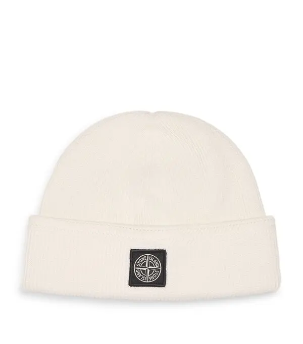 Stone Island Cotton Compass Patch Beanie - Ivory