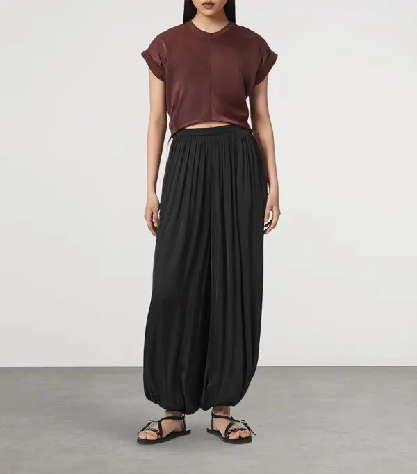 ALLSAINTS Satin Mira Cropped T-shirt - Red