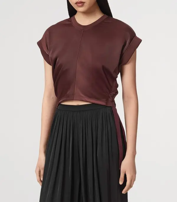 ALLSAINTS Satin Mira Cropped T-shirt - Red