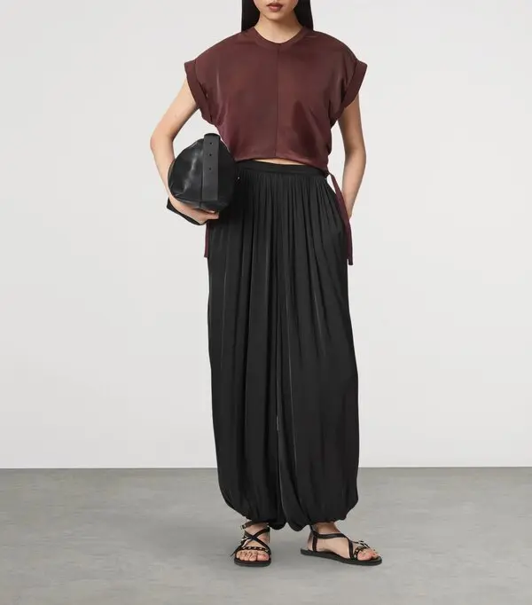 ALLSAINTS Satin Mira Cropped T-shirt - Red
