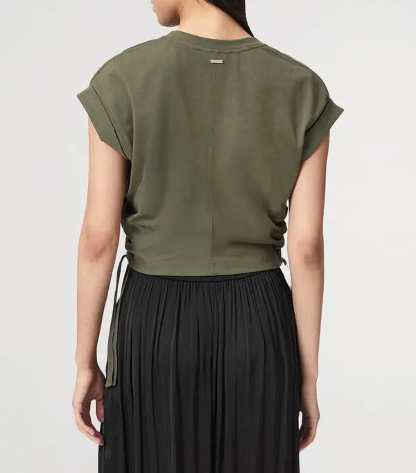 ALLSAINTS Satin Mira Cropped T-shirt With Drawcords - Green