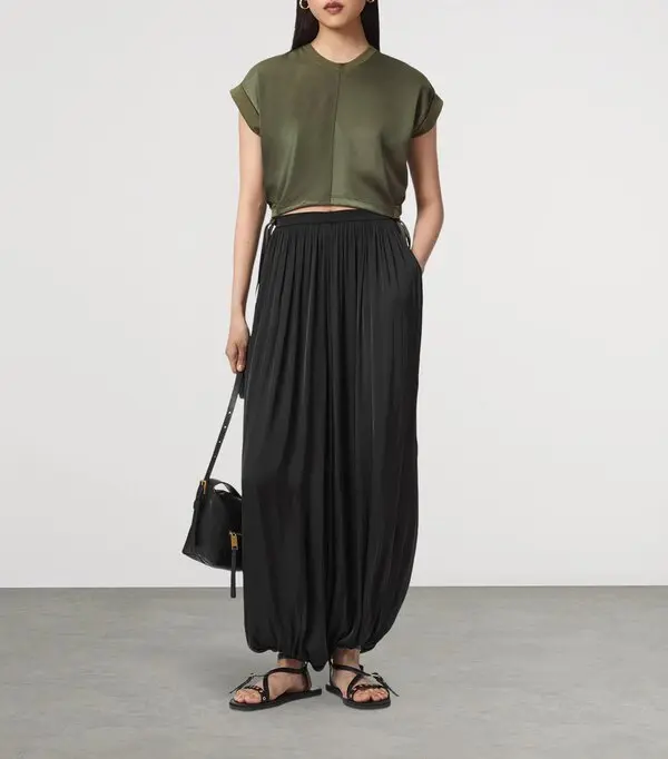 ALLSAINTS Satin Mira Cropped T-shirt With Drawcords - Green