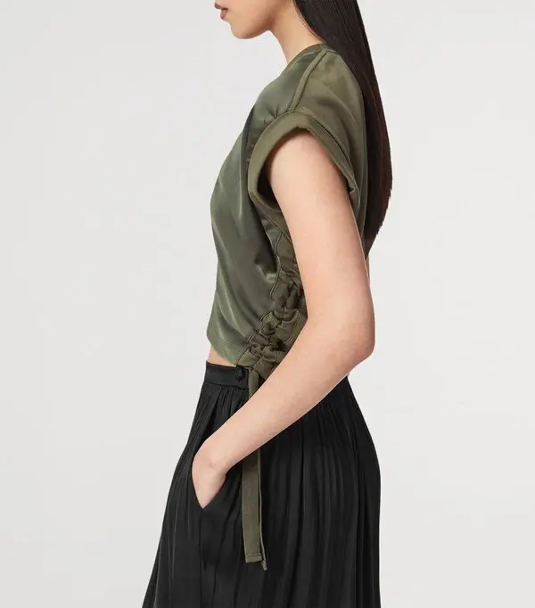 ALLSAINTS Satin Mira Cropped T-shirt With Drawcords - Green