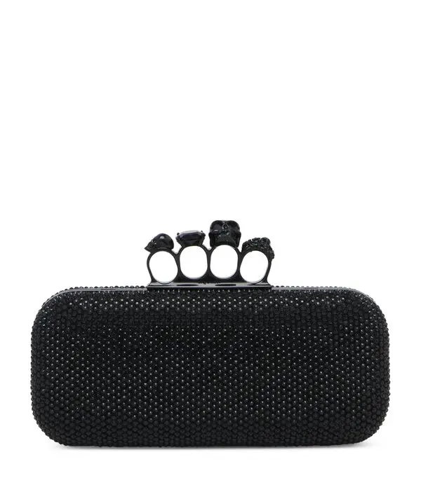 Alexander McQueen Long Crystal-embellished Knuckle Clutch Bag - Black