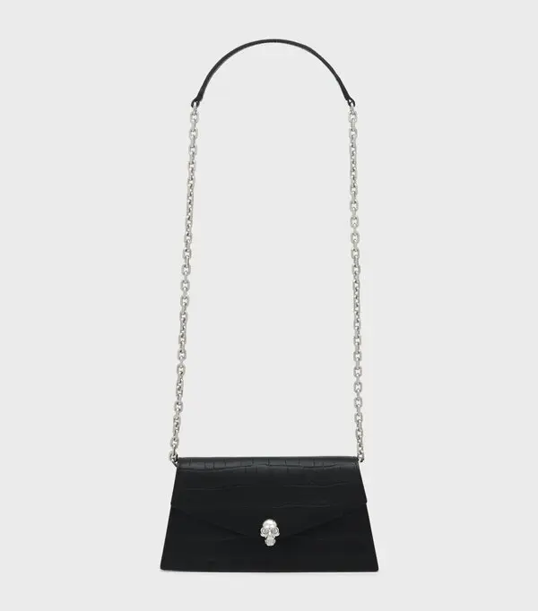 Alexander McQueen Mini Croc-embossed Skull Shoulder Bag - Black