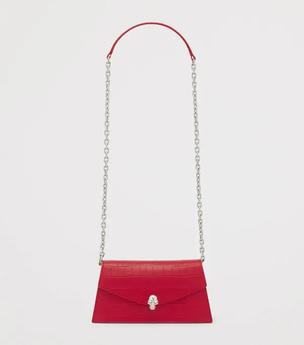 Alexander McQueen Mini Croc-embossed Skull Shoulder Bag - Red