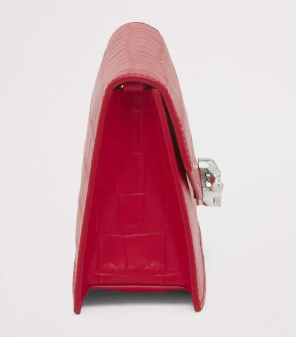 Alexander McQueen Mini Croc-embossed Skull Shoulder Bag - Red