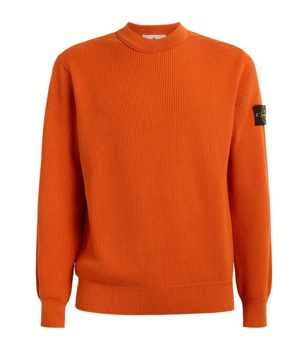 Stone Island Ribbed Compass Patch Sweatshirt - Orange