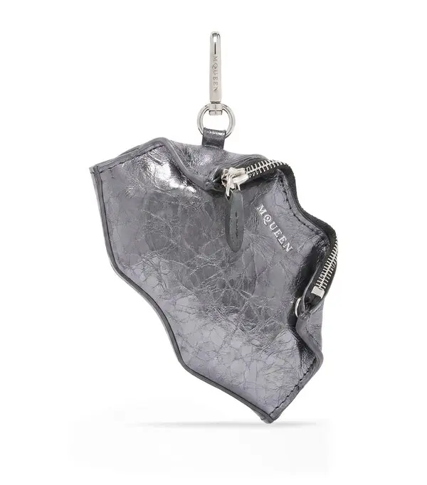 Alexander McQueen Cracked Metallic Leather Manta Bag Charm - Silver