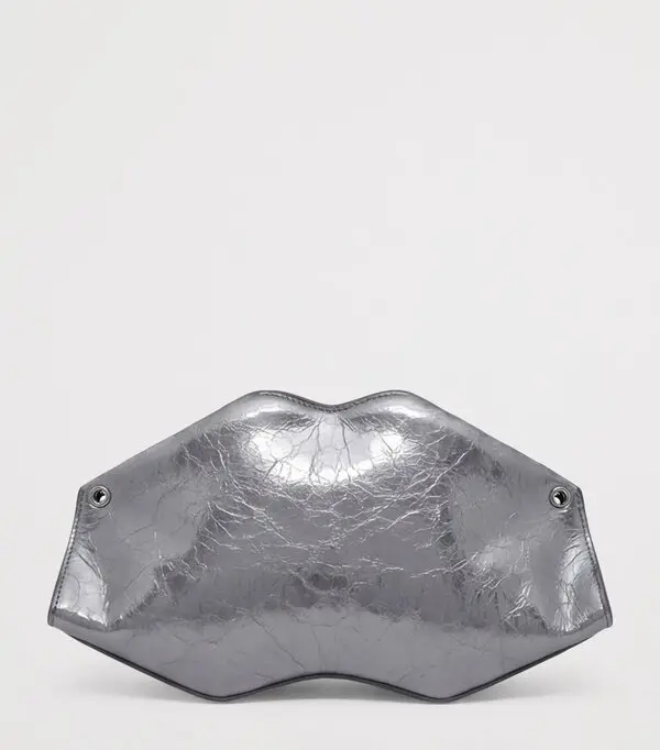 Alexander McQueen Cracked Metallic Leather Manta Pouch - Silver